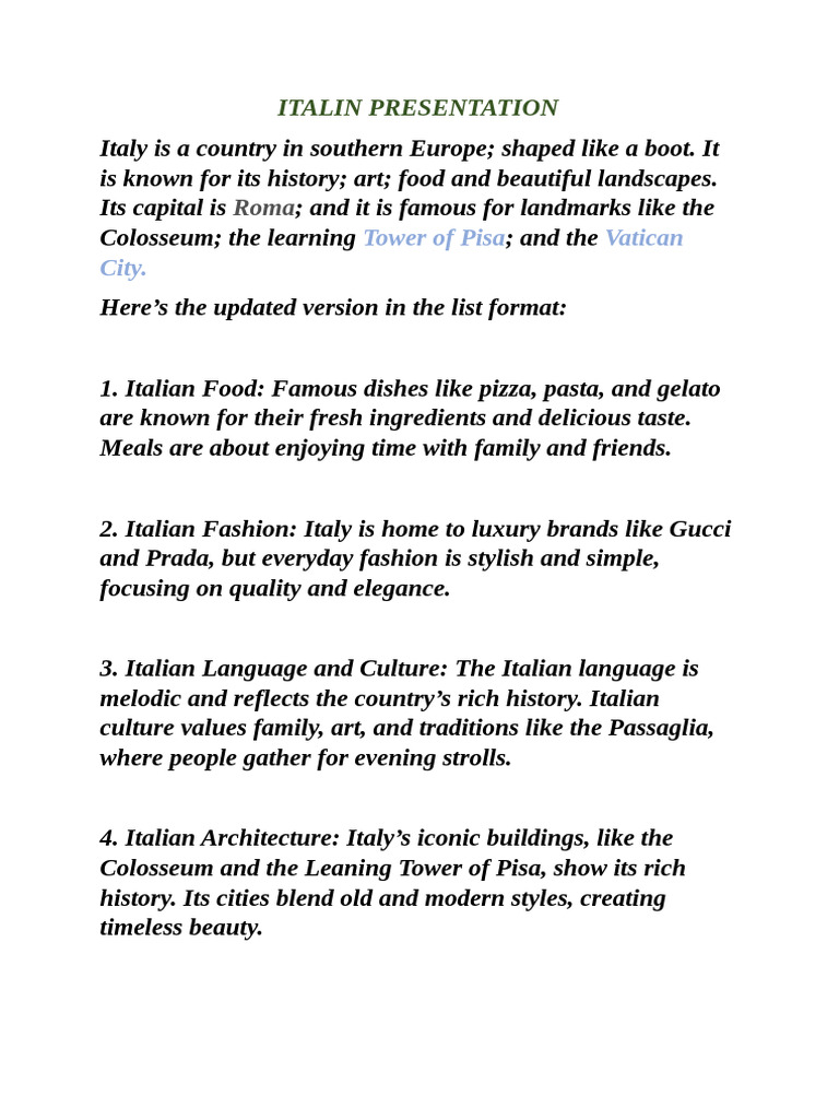 Italin Presentation | PDF