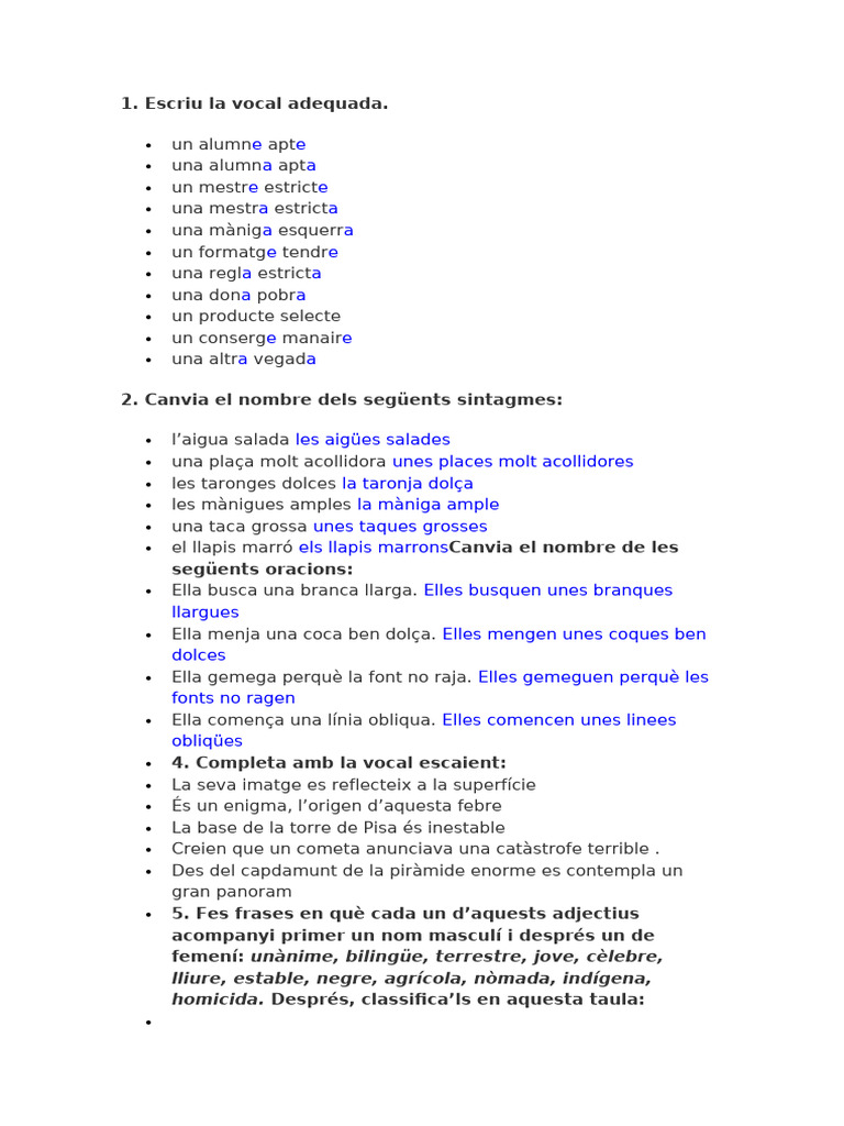 Adjectius I Vocals | PDF