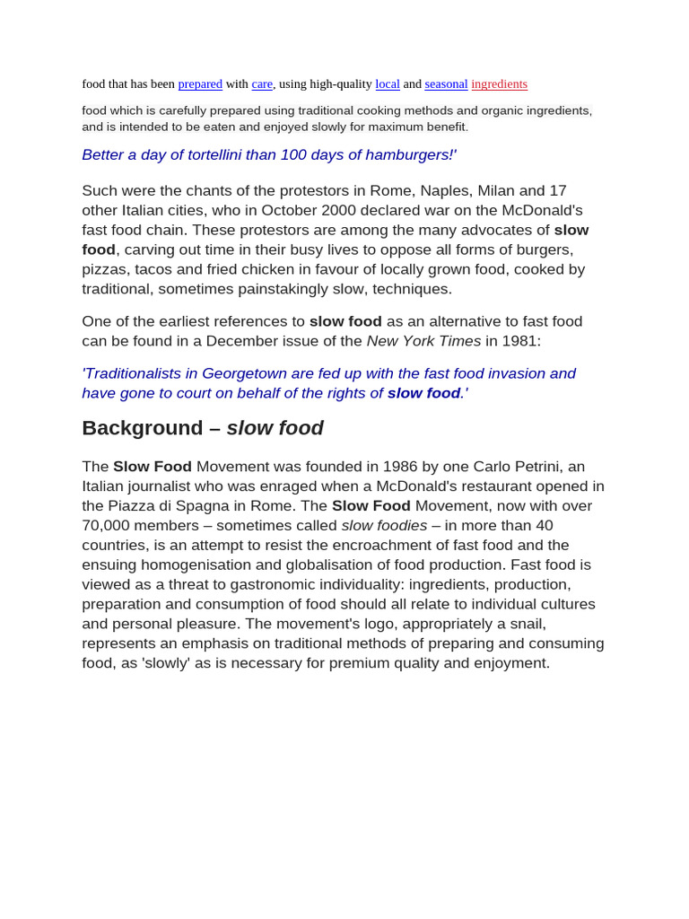 Slow Food Movement: Embrace Tradition | PDF