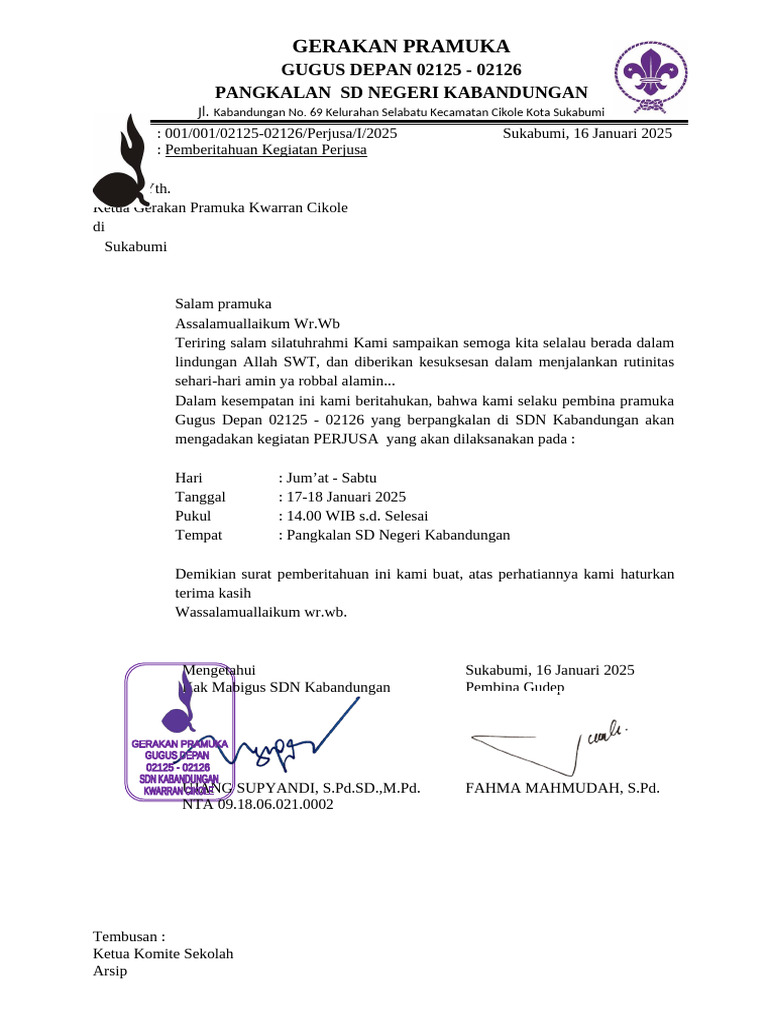 Surat Pemberitahuan Perjusa | PDF