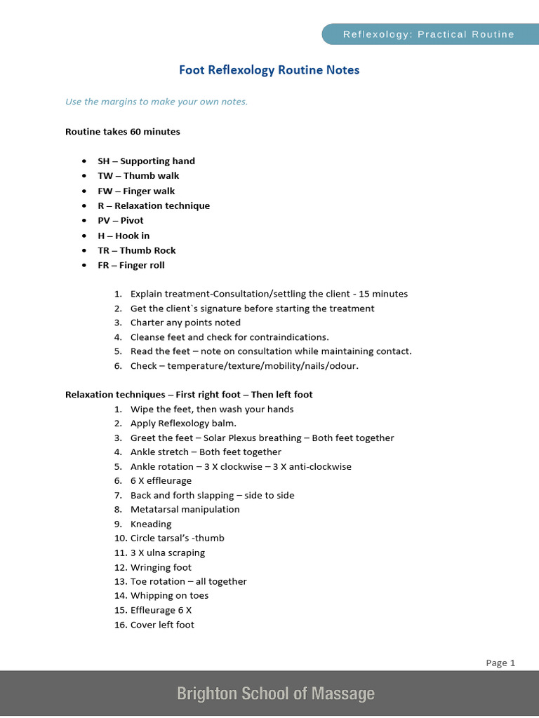 REFLEXOLOGY Practical Routine | PDF | Foot | Hand
