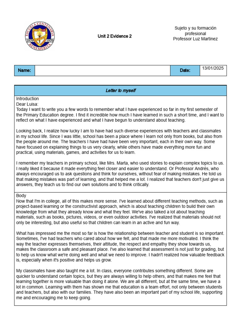 Evidence 2 - Sujeto (1) | PDF | Teachers | Teaching Method