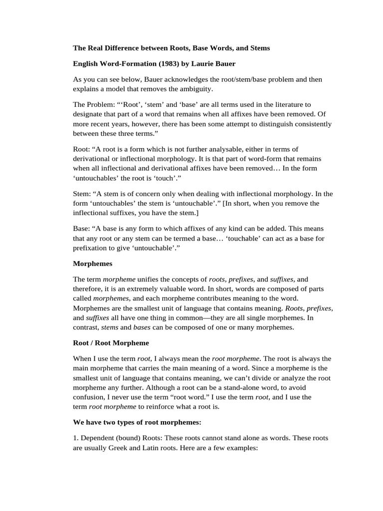 Understanding Roots, Stems, and Bases | PDF | Morphology (Linguistics ...