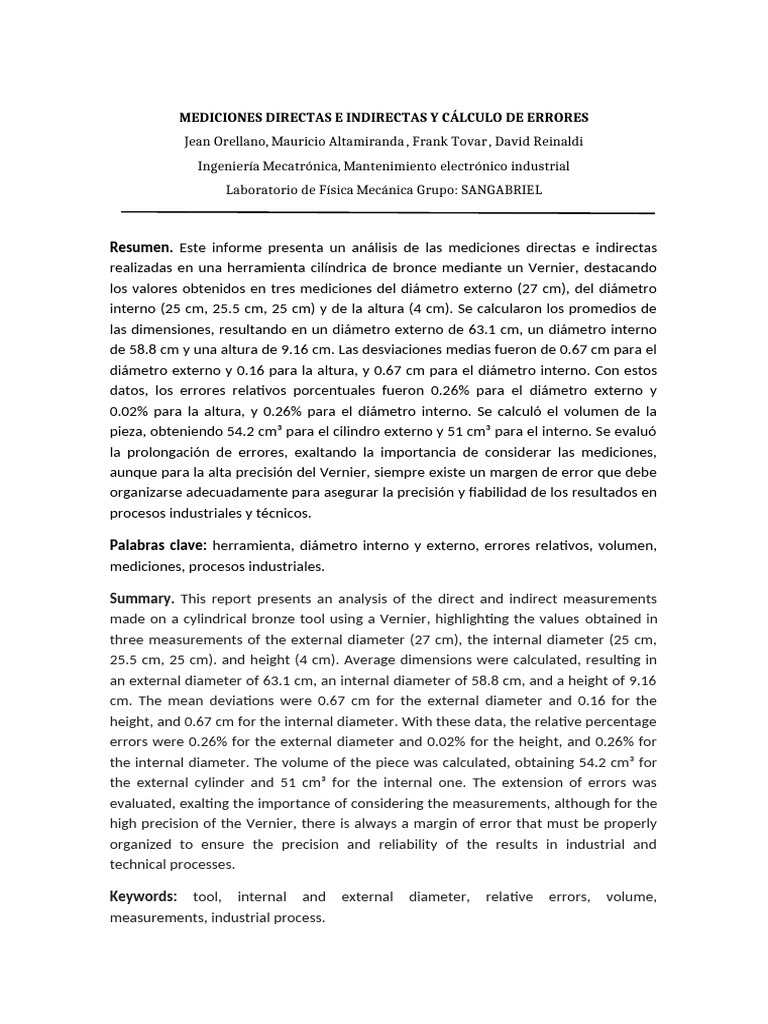 Mediciones Directas e Indirectas y Cálculo de Errores | PDF | Medición ...