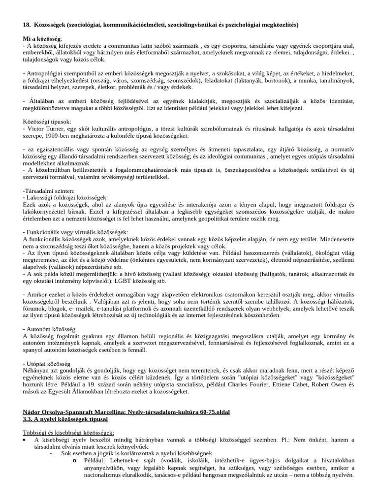 Közösségek Jegyzet | PDF