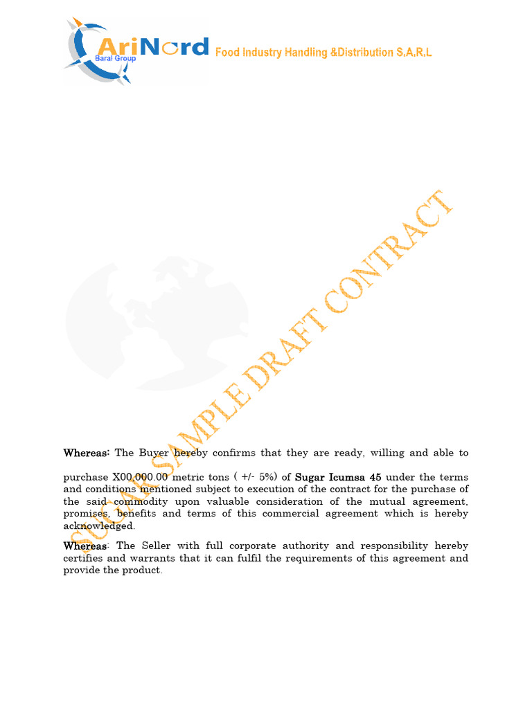 AriNord Sugar Draft Contract Final Formate | PDF | Letter Of Credit