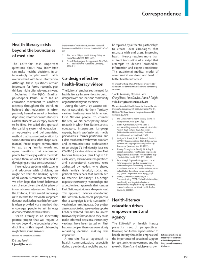 Health Literacy Education Drives Empowerment and A | PDF | Literacy