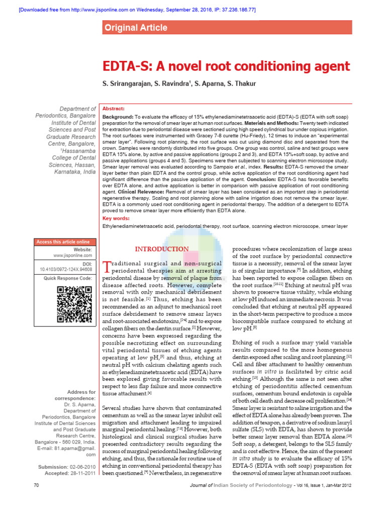 EDTA-S: Enhanced Smear Layer Removal | PDF | Periodontology ...