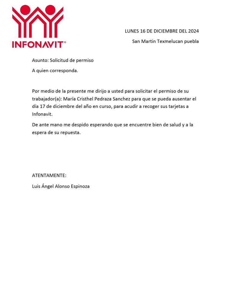 Permiso Laboral para María Pedraza | PDF