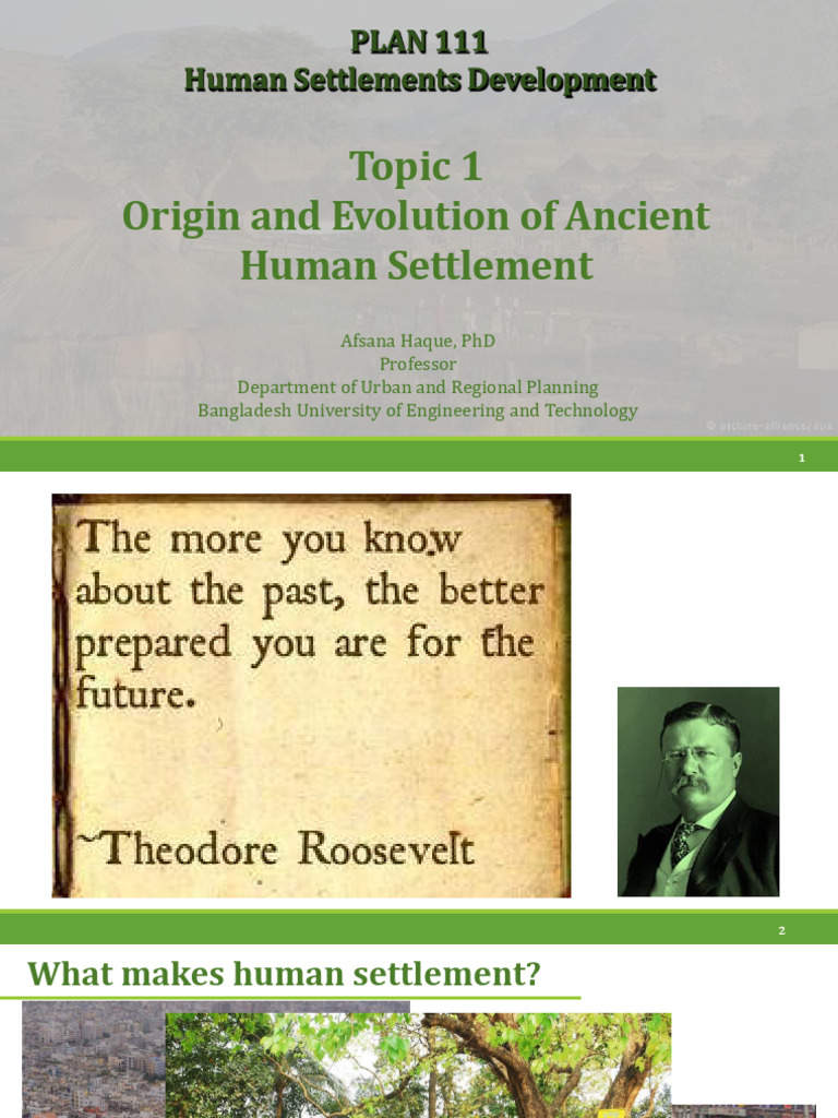Topic 1_Origin & Evolution of Human Settlements | PDF