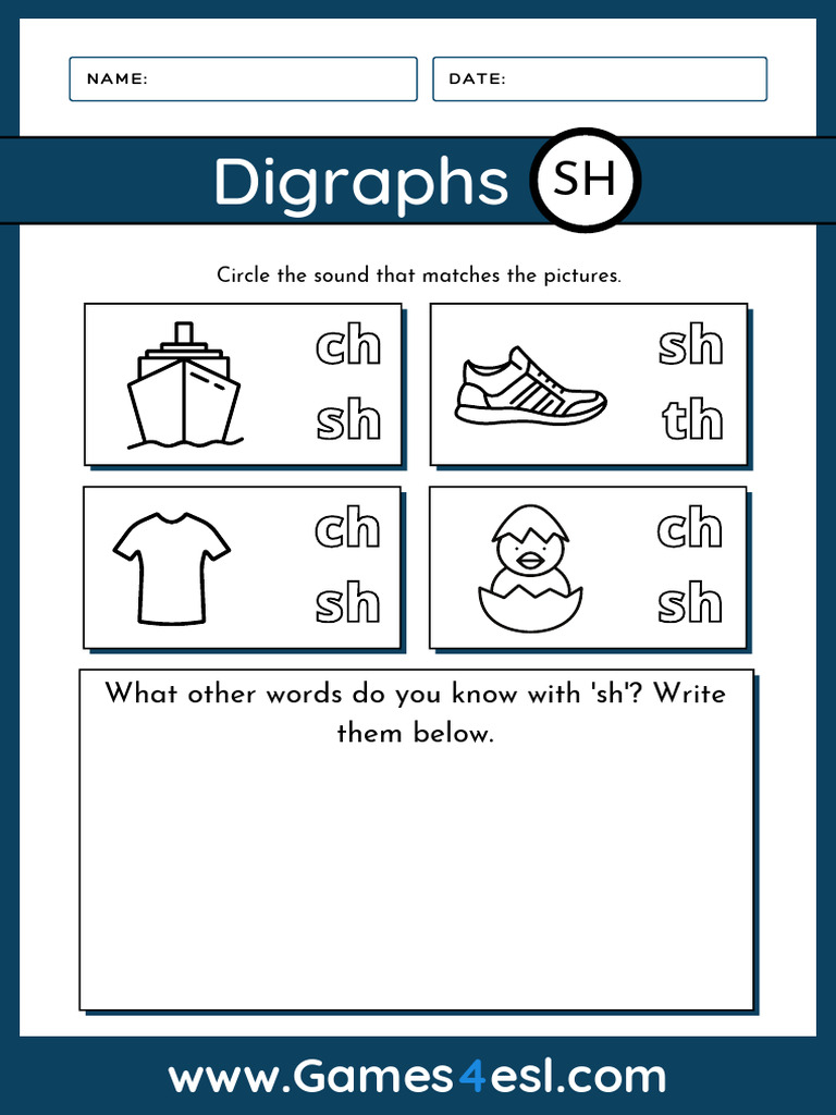 Digraph Worksheet SH | PDF