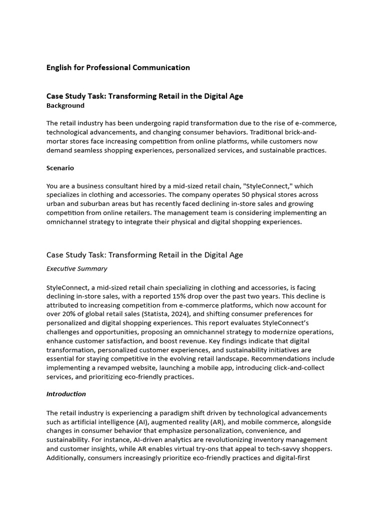 Case Study Structure Example Fixed | PDF | Retail | E Commerce