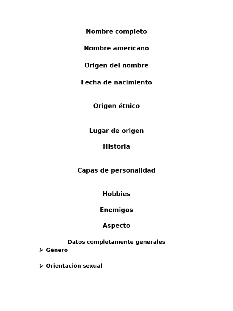 Perfil completo de personaje detallado | PDF