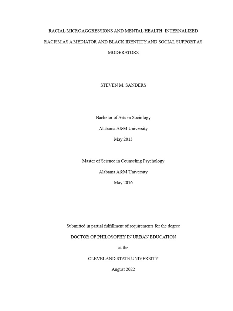 Steven Sanders Dissertation Final | PDF | Racism | Discrimination & Race Relations