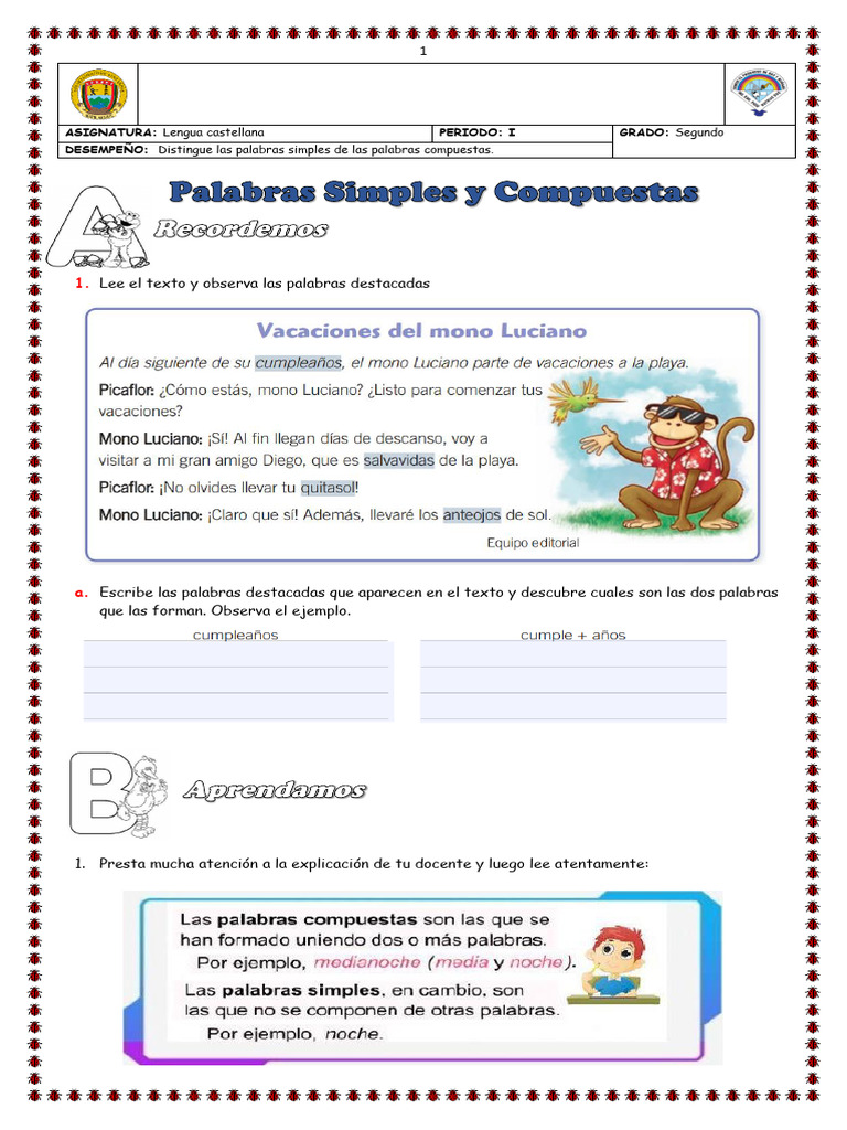 Guia 4. palabras simples y compuestas | PDF
