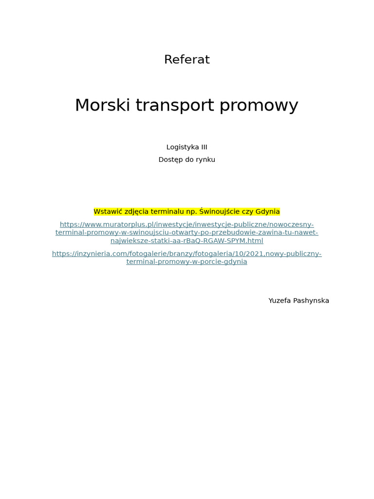 Paszynska-Morski Transport Promowy (Poprawiony) | PDF