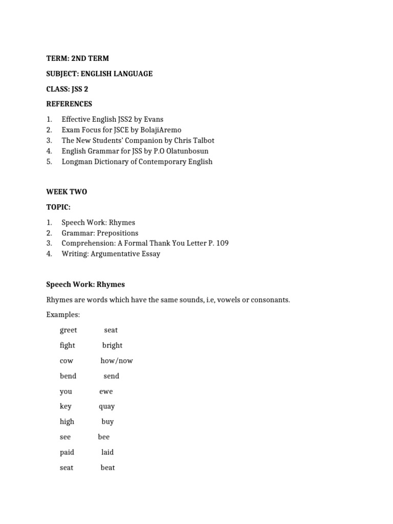 Speech Work Rhymes | PDF | English Language | Grammar