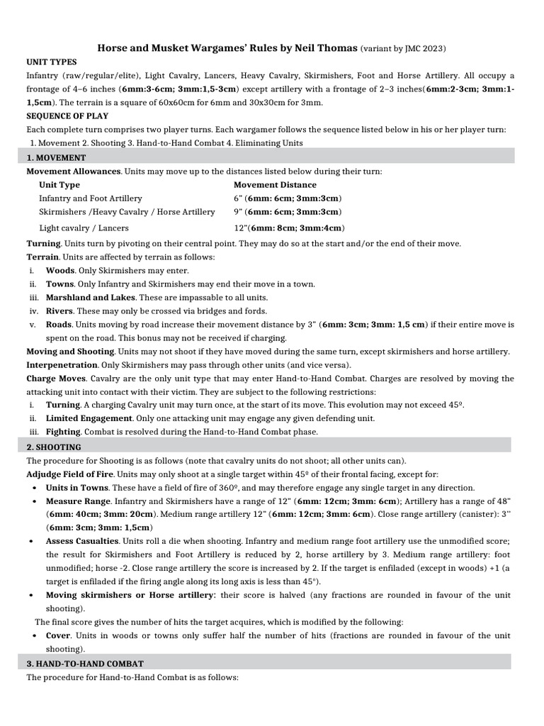Horse and Musket Wargame Rules Guide | PDF | Cavalry | Infantry
