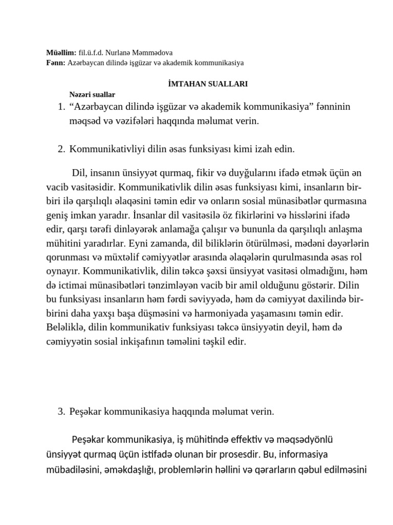 İmtahan Sualları | PDF