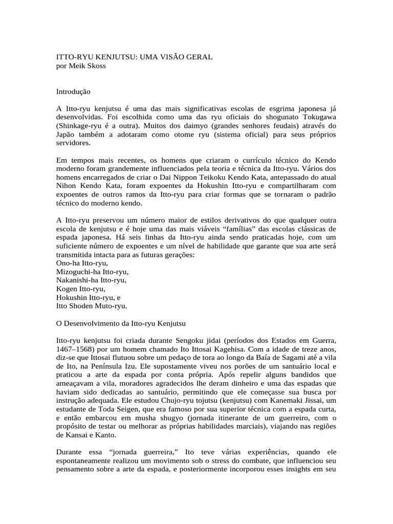 historia e analise da Itto-Ryu | PDF | Artes marciais japonesas