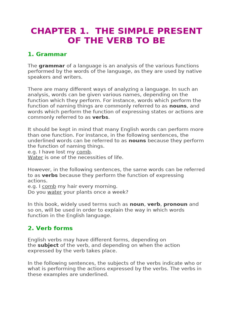 CHAPTER 1 Present Tense To Be | PDF | Question | Subject (Grammar)