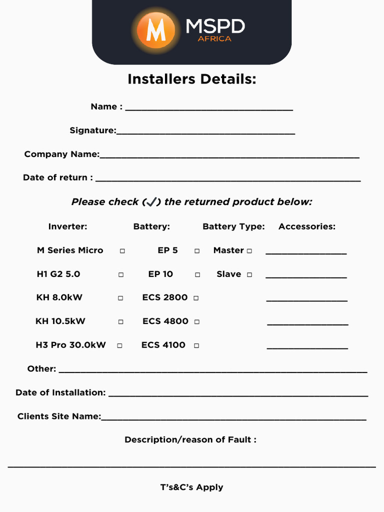 Installer Product Return Form | PDF