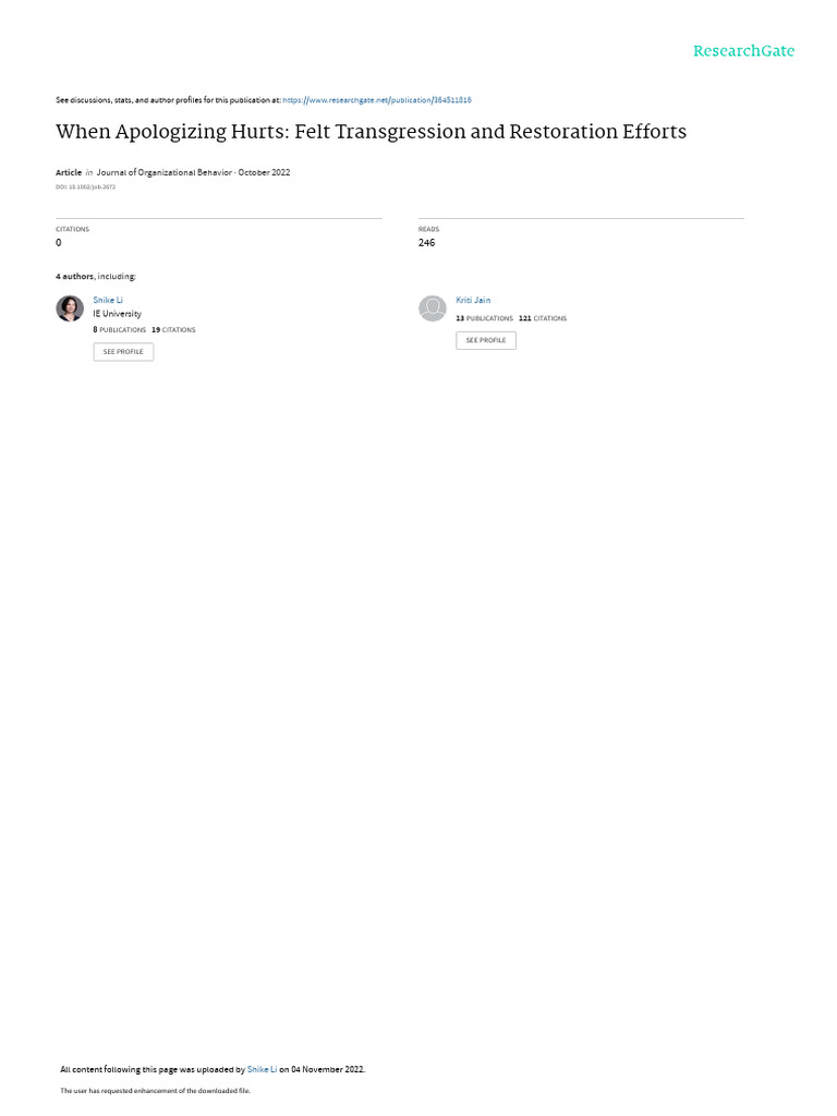 08.11.2023 When Apologizing Hurts Felt Transgression and Restoration ...