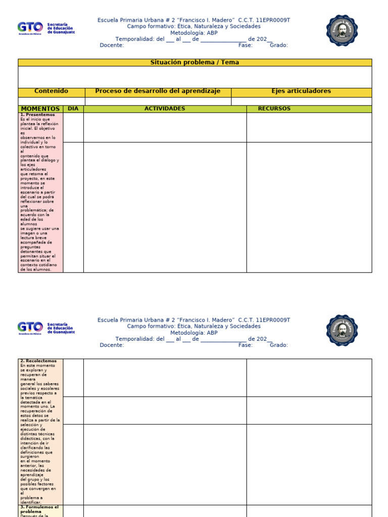 Formato Abp | PDF | Maestros | Educación primaria