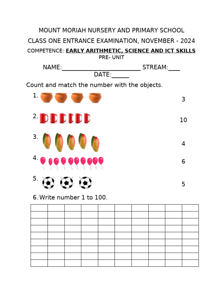 NUMERACY ENTRANCE EXAM | PDF
