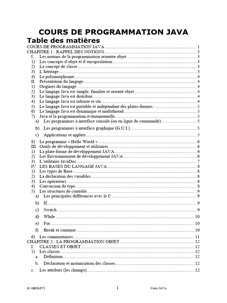 Cours de Programmation Java | PDF | Java (Langage de programmation ...