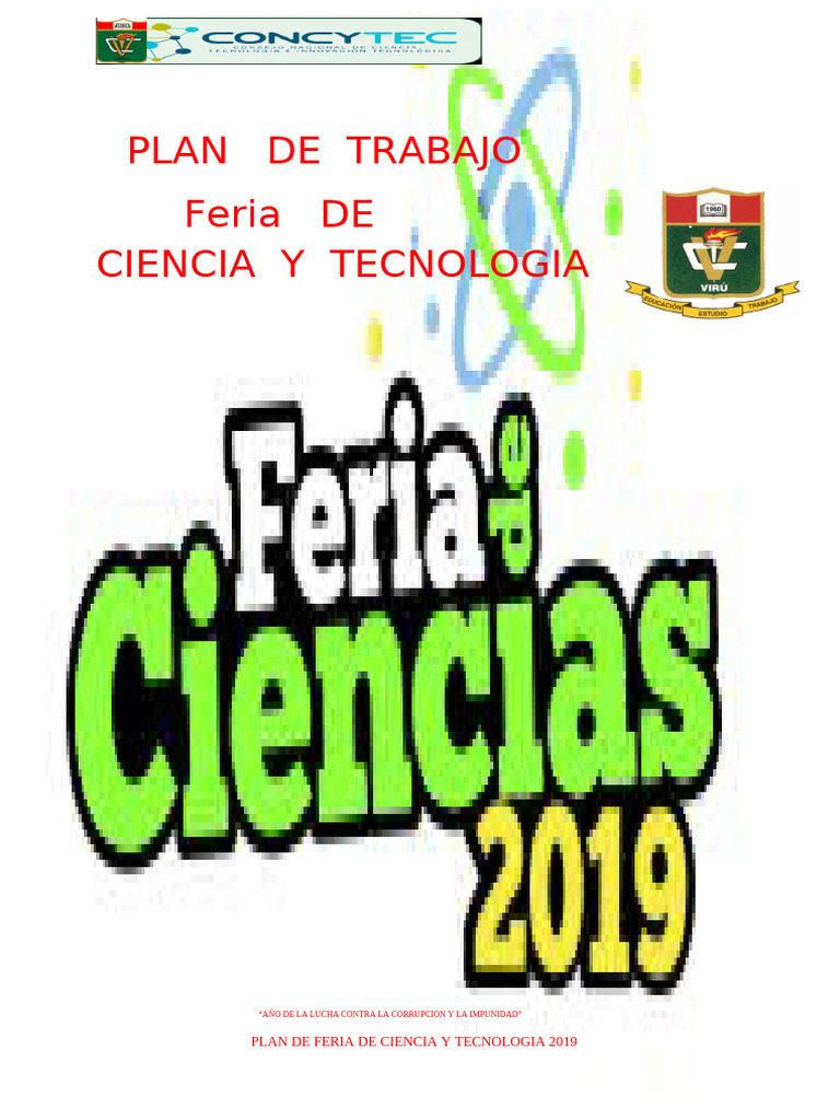 1 Nuevo Plan de Trabajo Feria de Ciencias 2019 | PDF | Educación de la ...