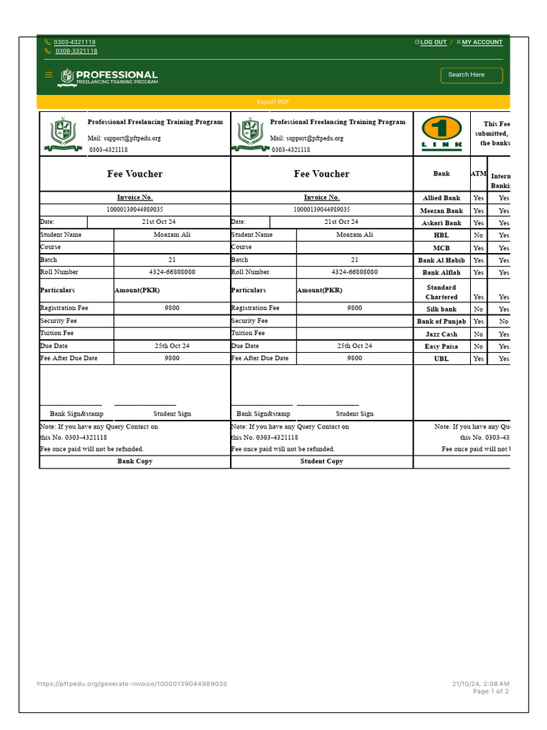 PFTP - Professional Freelancing Training Program | PDF | Banking