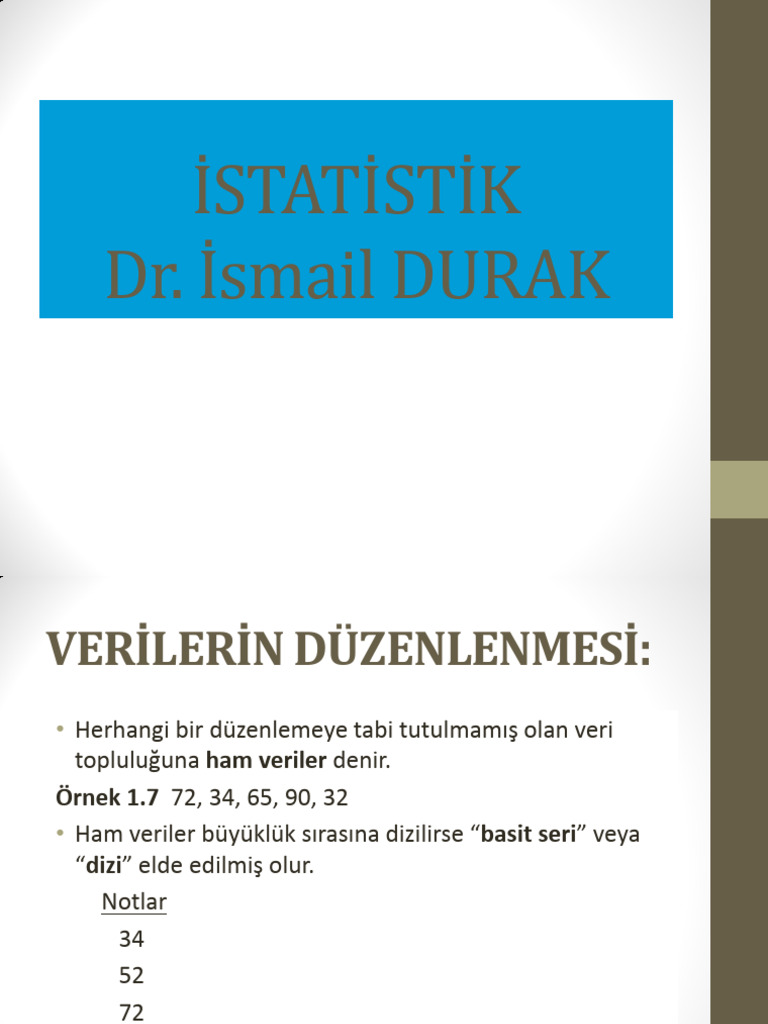 İSTATİSTİK 2.hafta Sunu | PDF