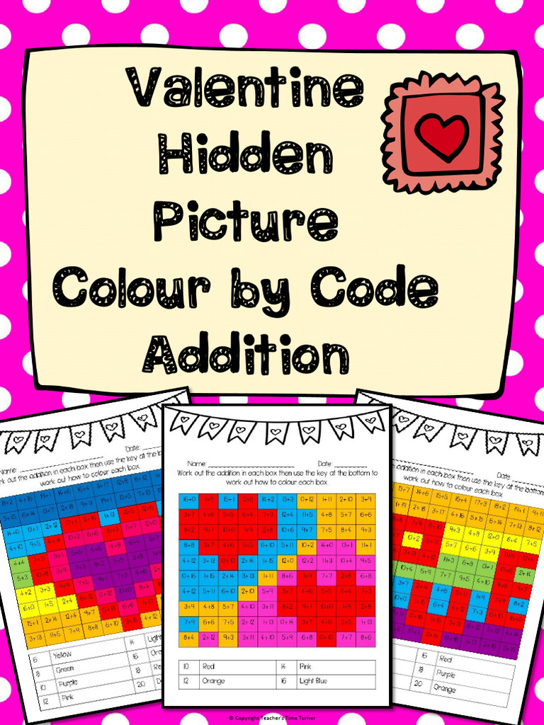 Valentine Hidden Picture Colour by Code Addition | PDF | Green | Vision