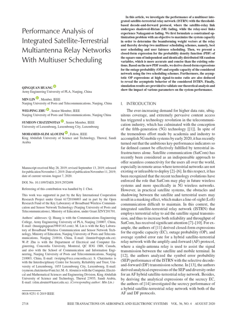 2020 Performance - Analysis - of - Integrated - Satellite-Terrestrial - Multiantenna - Relay ...