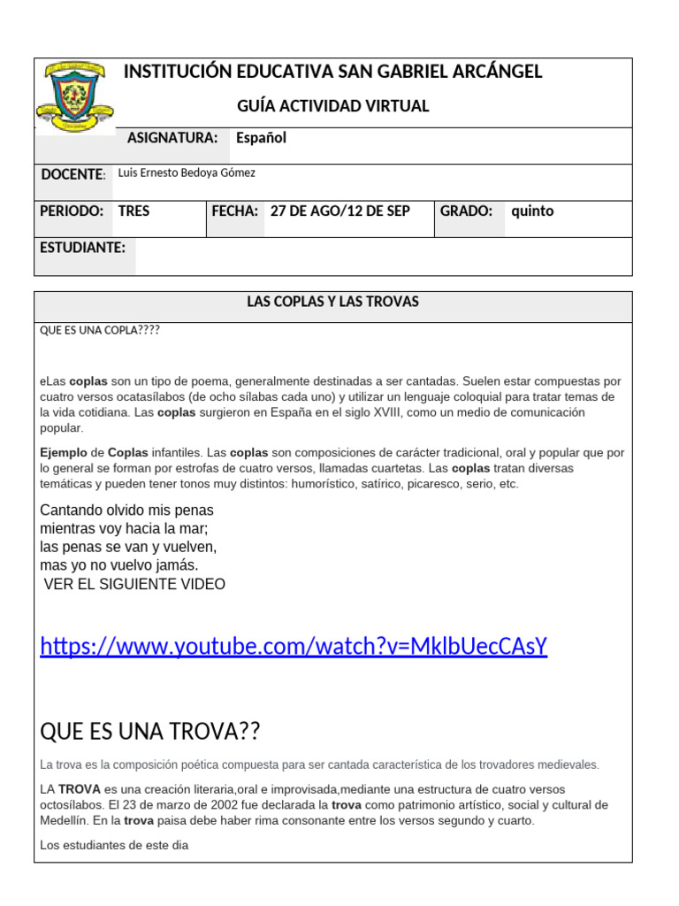 Diferencias entre Copla y Trova | PDF | Poesía