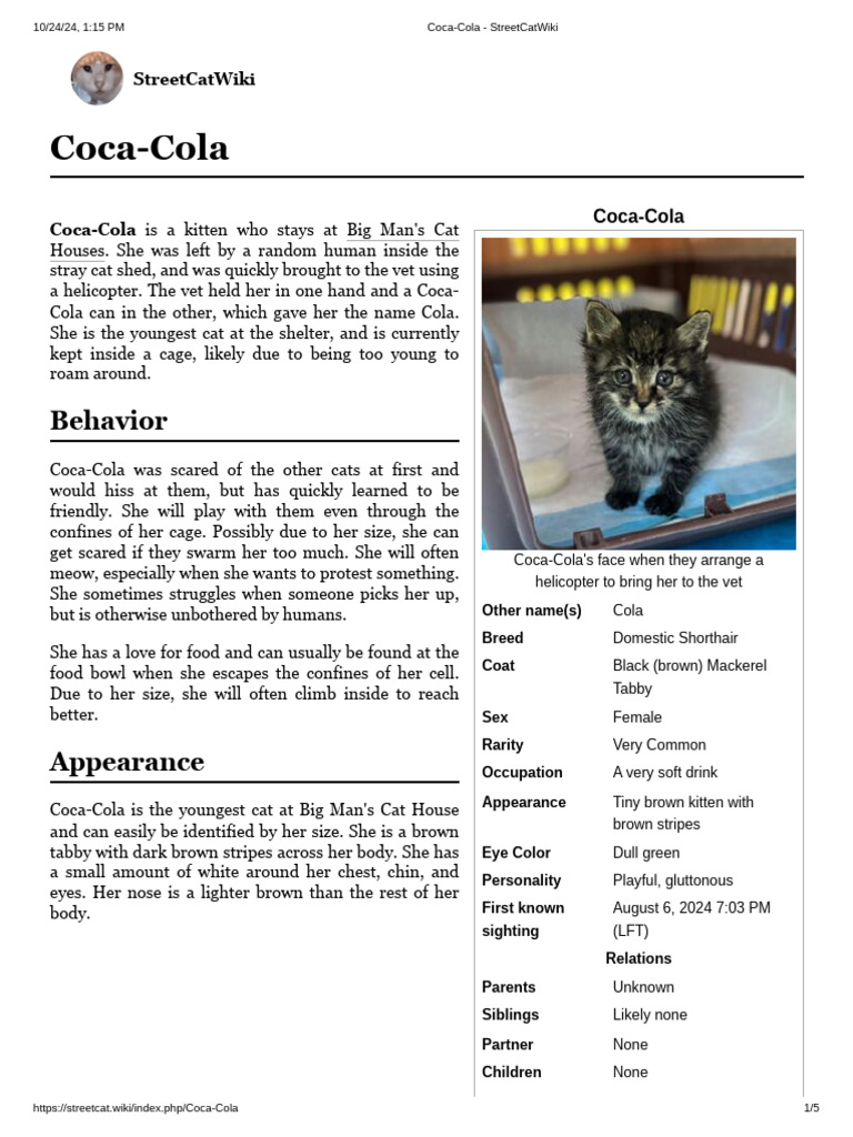 Coca-Cola - StreetCatWiki | PDF | Cats | Domesticated Animals