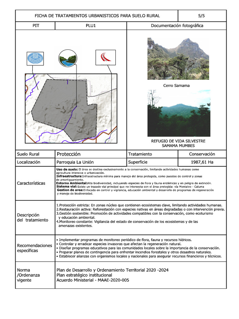 Ficha de ot_suelo_rural_conservacion_area_protegida_Samama | PDF
