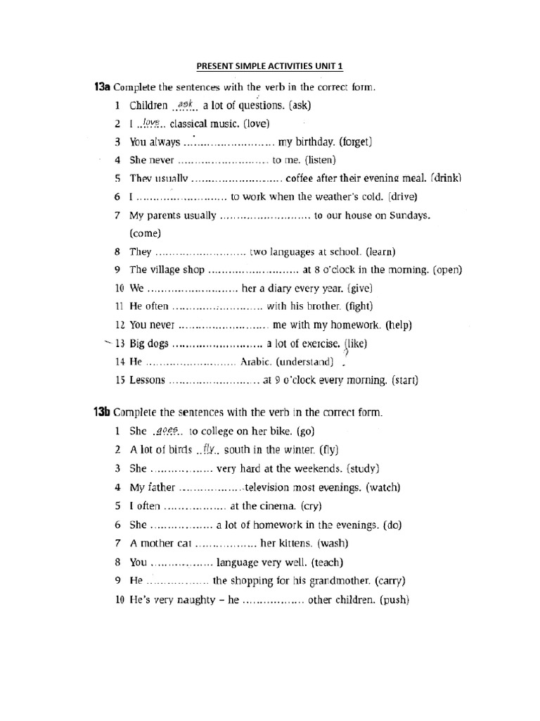 Present Simple Activities: Unit 1 | PDF