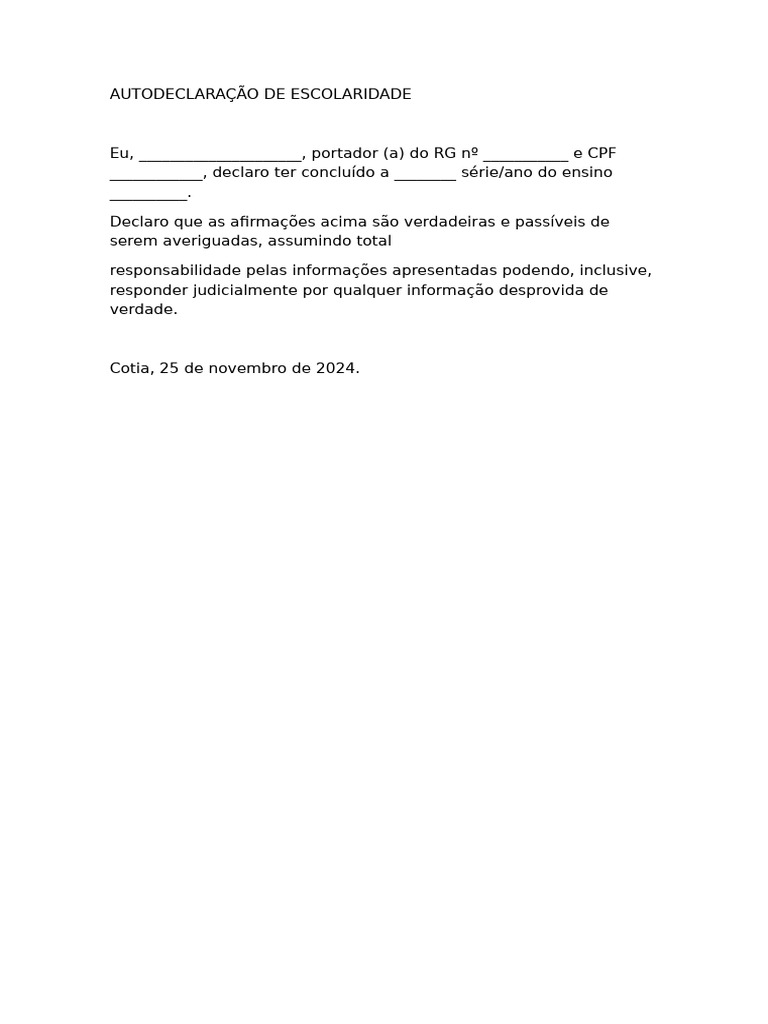 Autodeclaração de Escolaridade | PDF