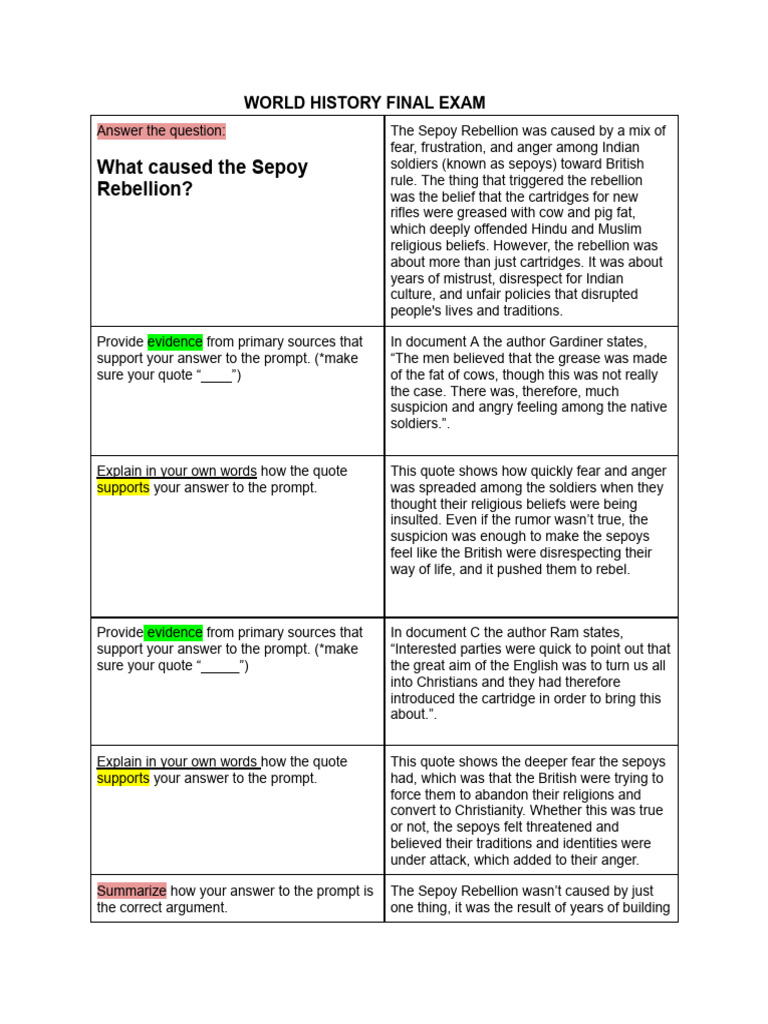 Copy of WORLD HISTORY FINAL EXAM | PDF | Indian Rebellion Of 1857