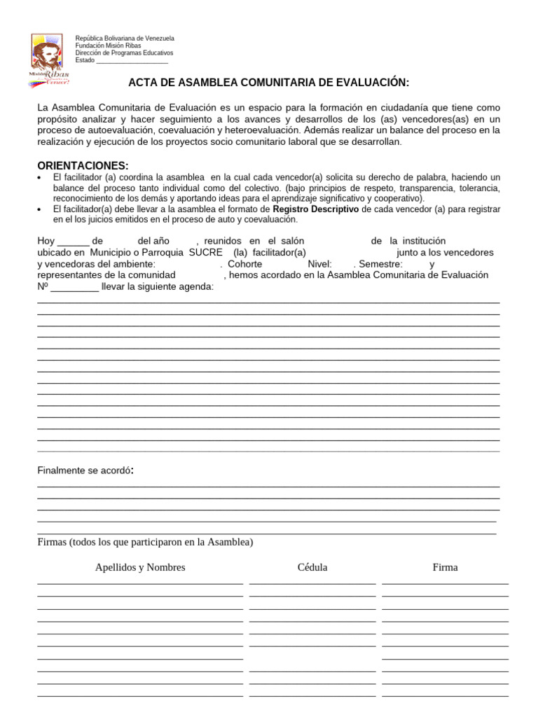 Acta De Asamblea Comunitaria Pdf