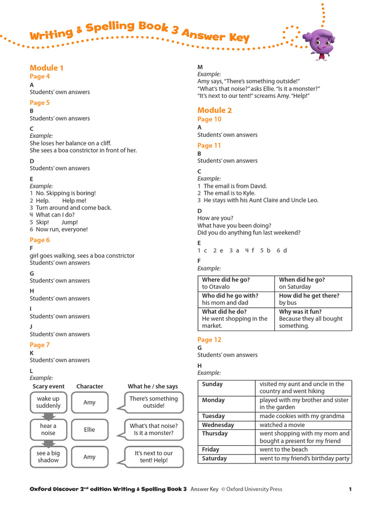Oxford Discover 2 Writing & Spelling Key | PDF | Extraterrestrial Life ...