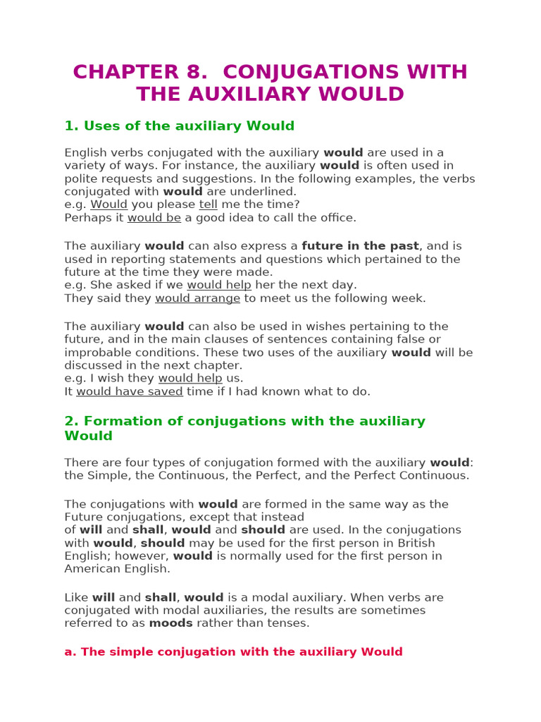 Chapter 8 Conjugations With The Auxiliary Would | PDF | Perfect ...