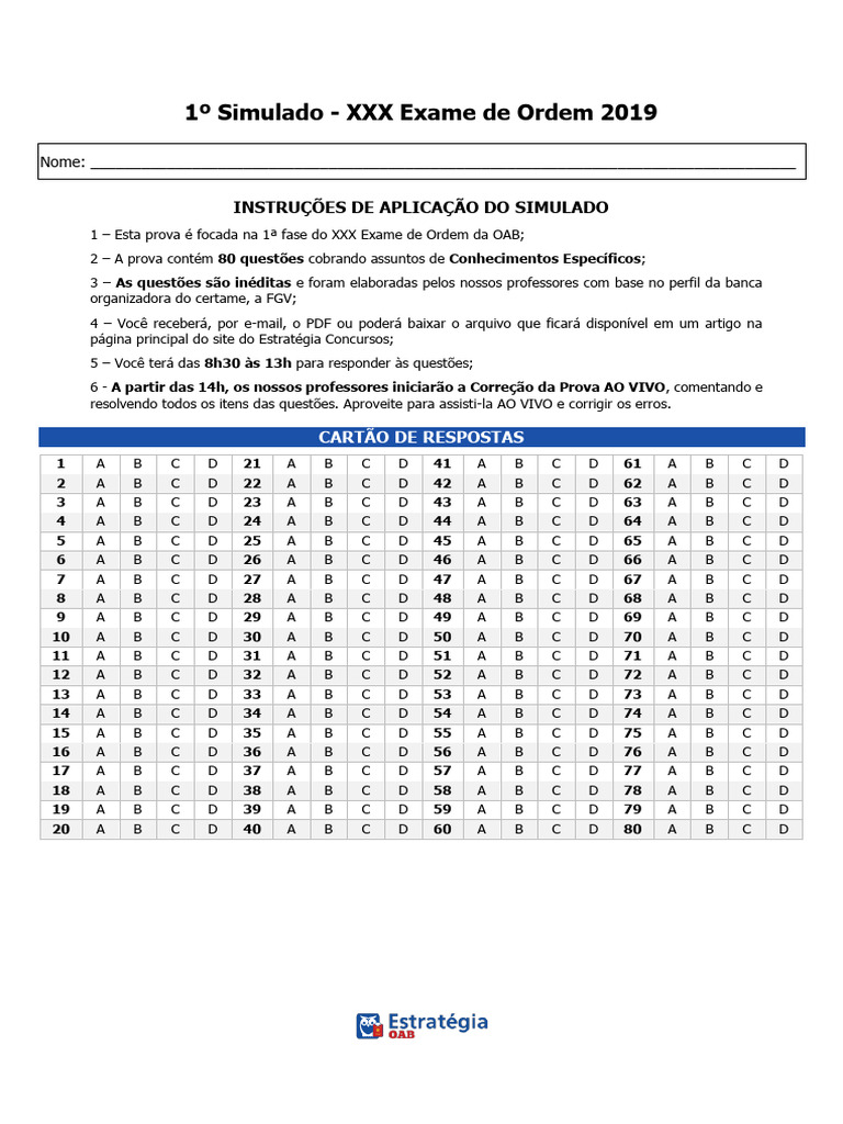 1º Simulado 1 Fase OAB - Caderno de Prova-1 | PDF | Emenda ...