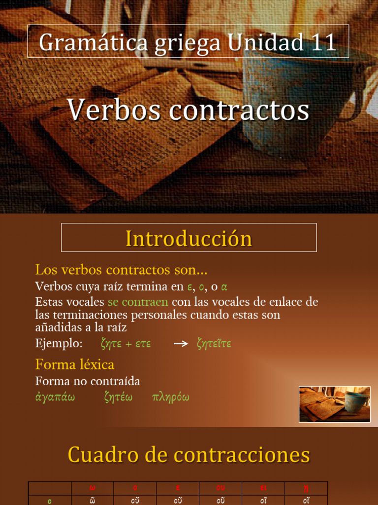 Unidad 11 Gramatica Verbos Contractos | PDF
