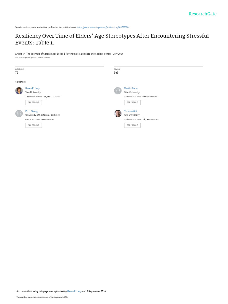 Resiliency Over Time of Elders' Age Stereotypes After Encountering Stressful Events: Table 1 ...