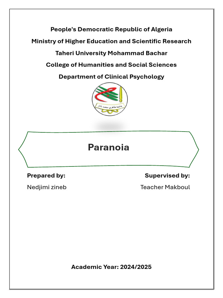 Paranoia | PDF | Paranoia | Psychosis