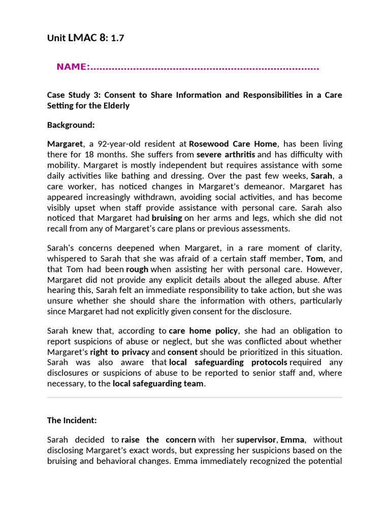 Case Study 3 - LMAC 8A Safeguarding | PDF | Confidentiality | Consent