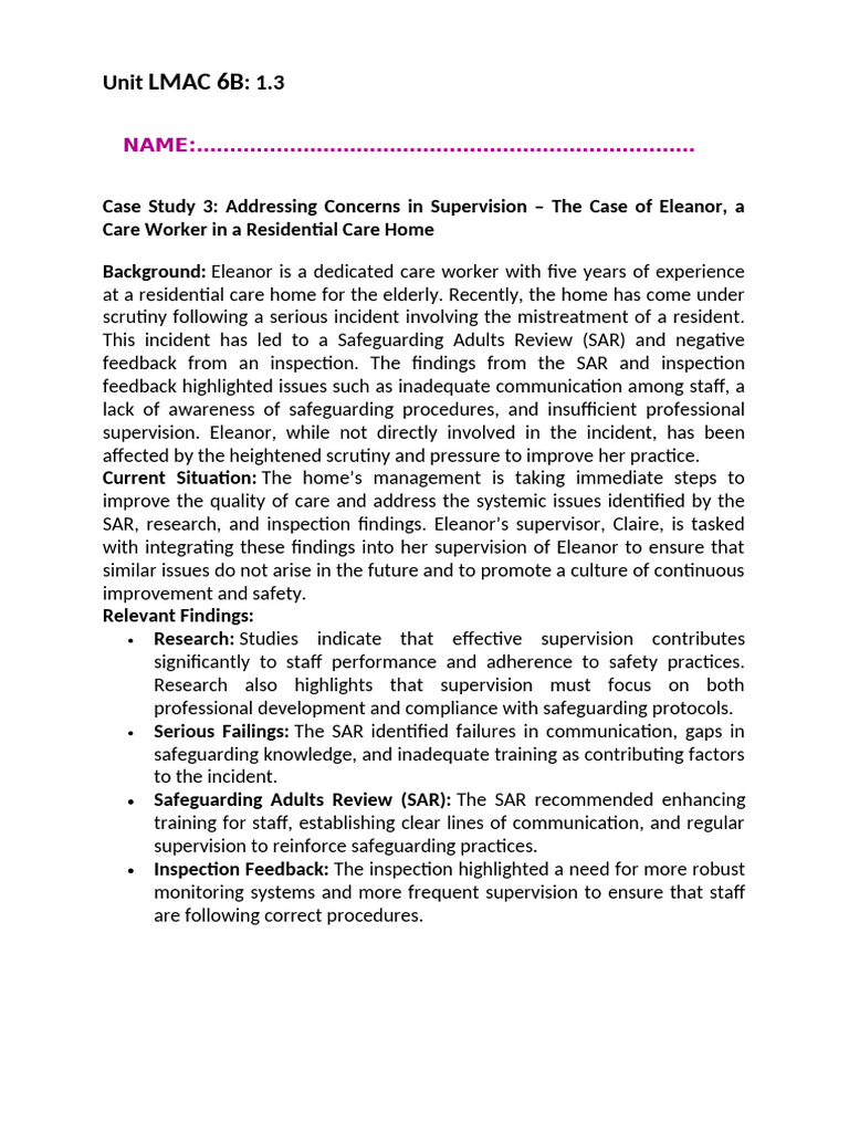 Case Study 3 - LMAC 6B Supervision and Performance Management in Adult Care | PDF ...